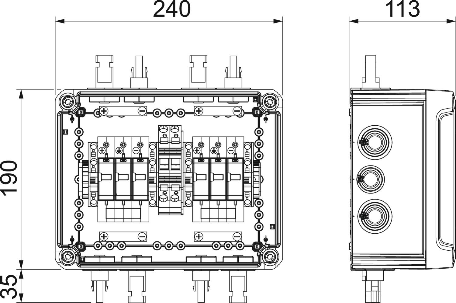 Generator connection box, type 2, with MC4 connector for 2 x 1 string | OBO