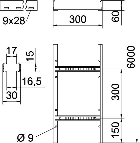 LCIS 60 cable ladder, 6 m C30 FT 6000 | 300 | 1.5 | no | OBO
